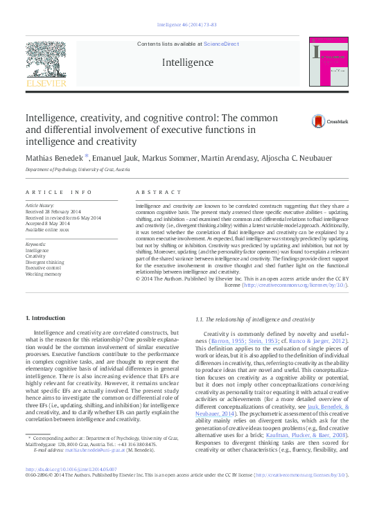 (PDF) Intelligence, creativity, and cognitive control: The common and differential involvement ...