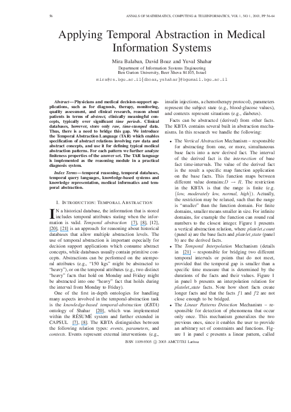 (PDF) Applying temporal abstraction in medical information systems