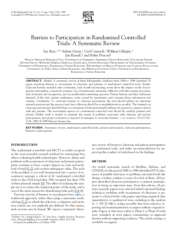 (PDF) Barriers to Participationin Randomised Controlled Trials: A ...