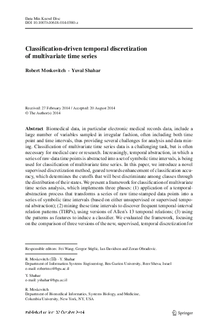 Pdf Classification Driven Temporal Discretization Of Multivariate Time Series