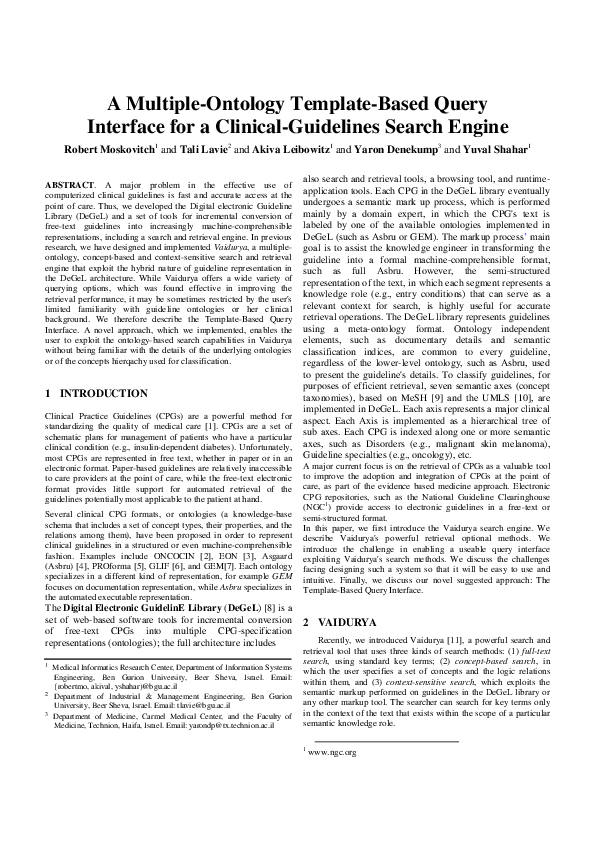(PDF) A multiple-ontology template-based query interface for a clinical-guidelines search engine