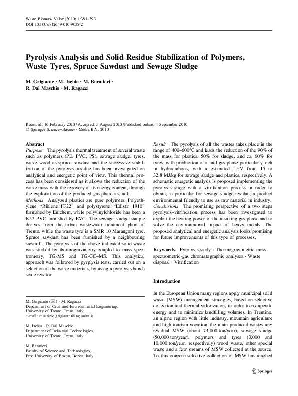 (PDF) Pyrolysis Analysis and Solid Residue Stabilization of Polymers ...