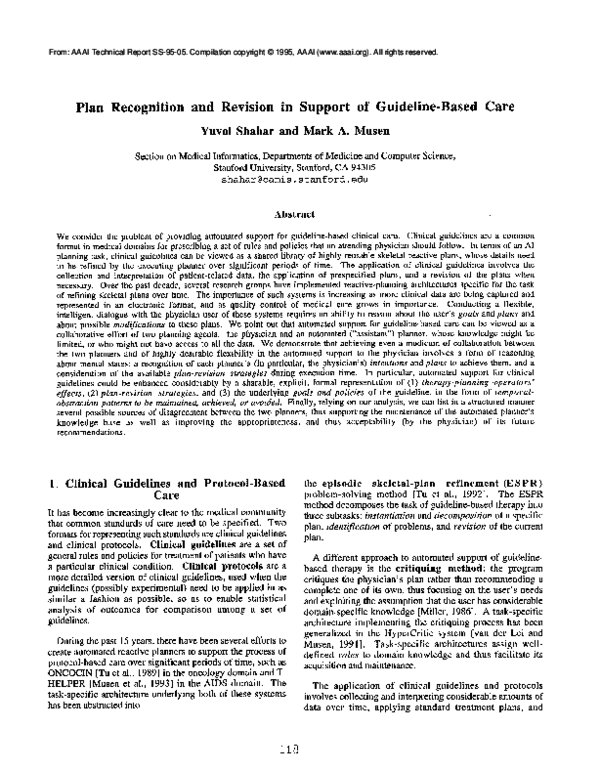 (PDF) Plan recognition and revision in support of guideline-based care