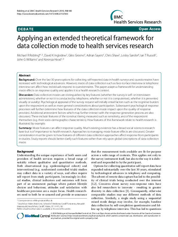 Pdf Applying An Extended Theoretical Framework For Data Collection Mode To Health Services