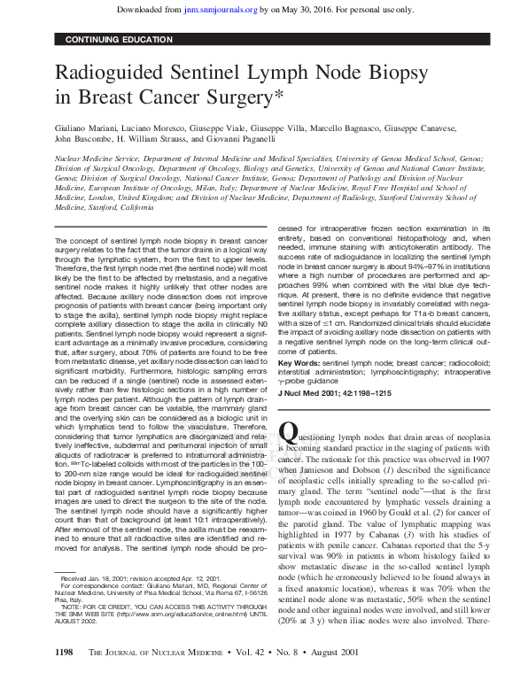 (PDF) Radioguided sentinel lymph node biopsy in breast cancer surgery ...