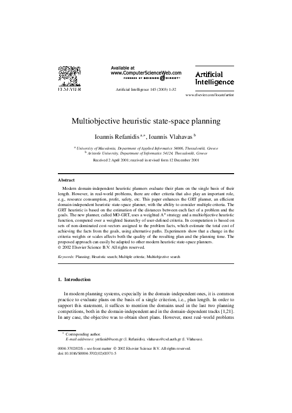 (PDF) Multiobjective heuristic state-space planning
