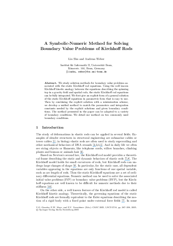 Pdf A Symbolic Numeric Method For Solving Boundary Value Problems Of Kirchhoff Rods