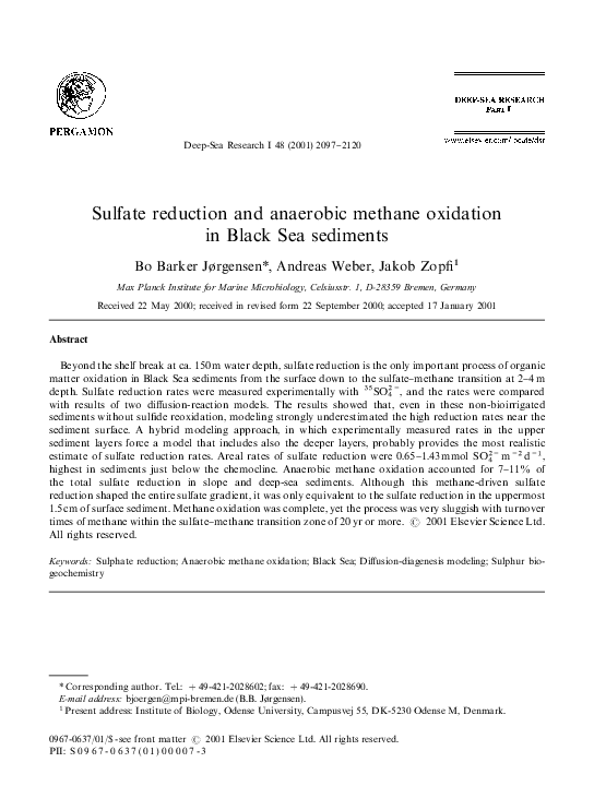 (PDF) Sulfate reduction and anaerobic methane oxidation in Black Sea sediments