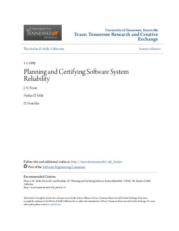 (PDF) Planning and certifying software system reliability