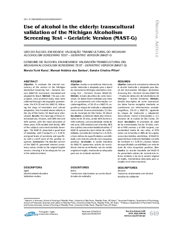 (PDF) [Use of alcohol in the elderly: transcultural validation of the ...