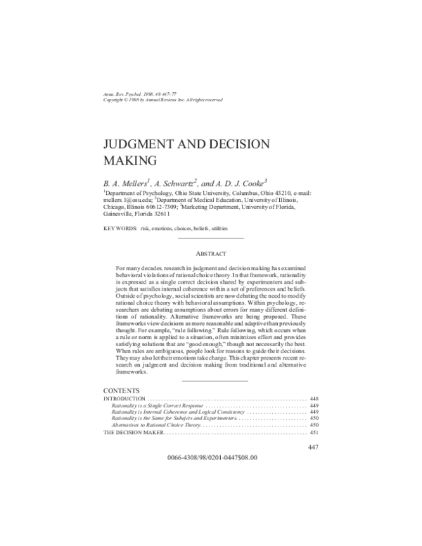 (PDF) JUDGMENT AND DECISION MAKING