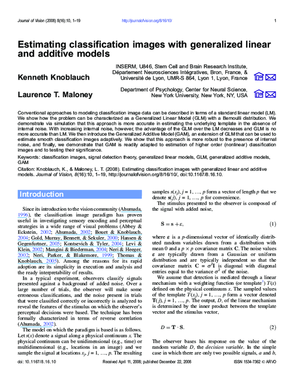 (PDF) Estimating classification images with generalized linear and additive models