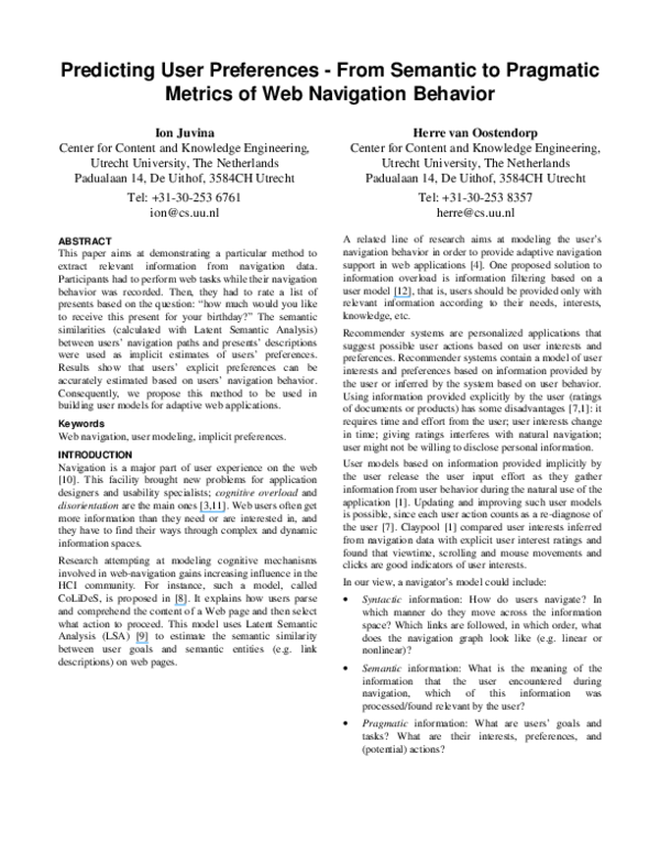 (PDF) Predicting user preferences