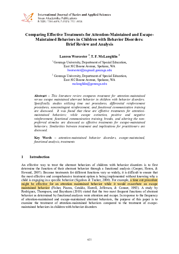 (PDF) Comparing Effective Treatments for Attention-Maintained and ...