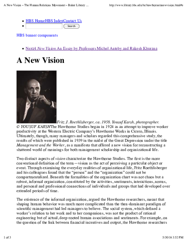 A New Vision-The Human Relations Movement-Baker Library| Bloomberg ...