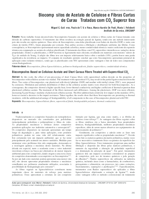 (PDF) Biocompósitos de acetato de celulose e fibras curtas de Curauá ...
