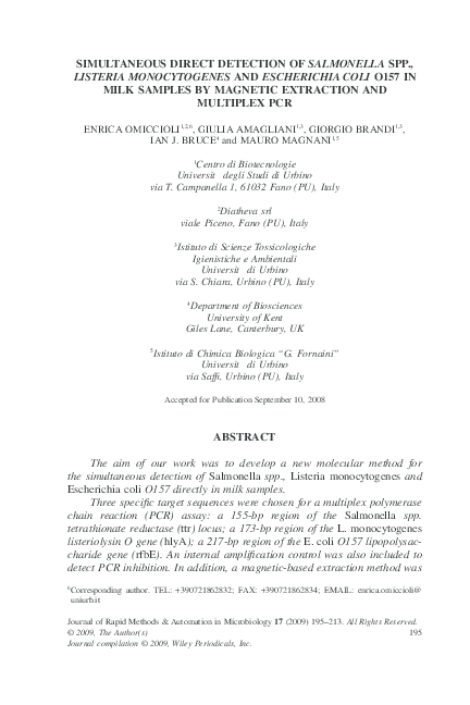 (PDF) SIMULTANEOUS DIRECT DETECTION OF SALMONELLA SPP., LISTERIA MONOCYTOGENES AND ESCHERICHIA ...