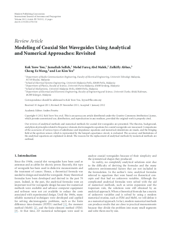 (PDF) Modeling of Coaxial Slot Waveguides Using Analytical and ...