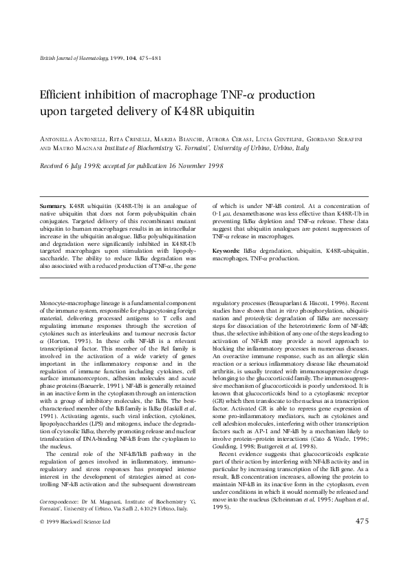 (PDF) Efficient inhibition of macrophage TNF-alpha production upon ...