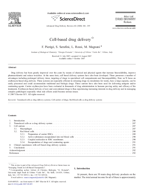 (PDF) Cell-based drug delivery