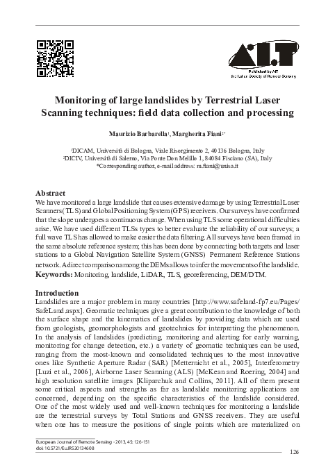 (PDF) Monitoring of large landslides by Terrestrial Laser Scanning techniques: field data ...