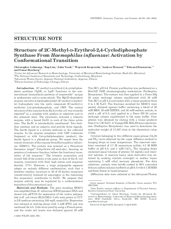 (PDF) Structure and Activation of Cyclodiphosphate Synthase