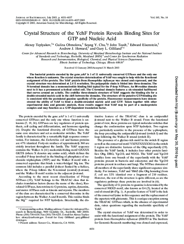 (PDF) Crystal Structure of the YchF Protein Reveals Binding Sites for ...
