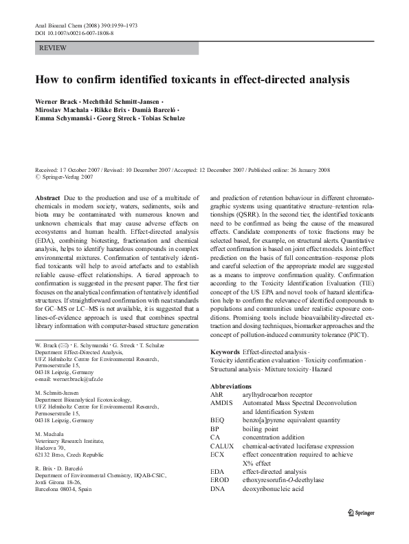 (PDF) How to confirm identified toxicants in effect-directed analysis