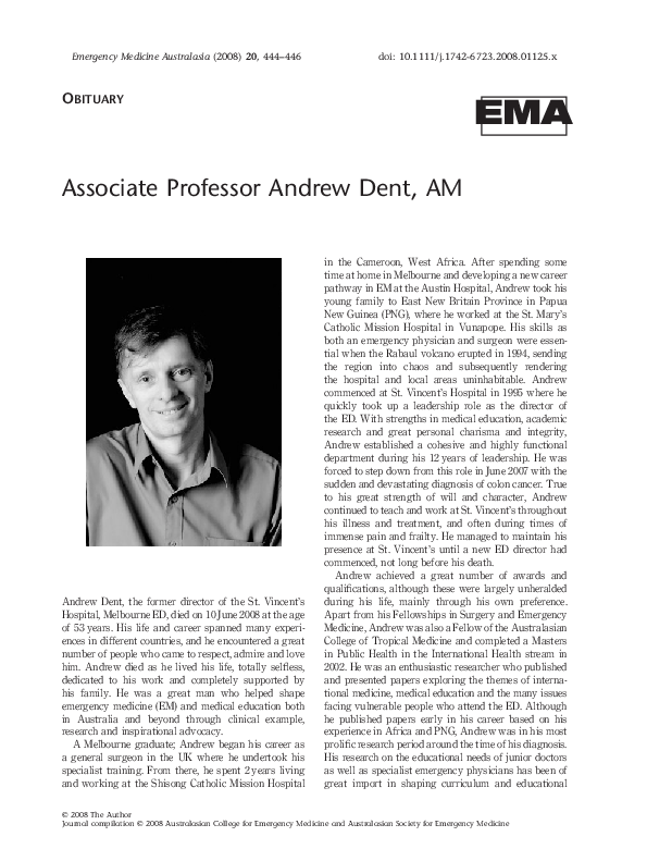 (PDF) Associate Professor Andrew Dent, AM