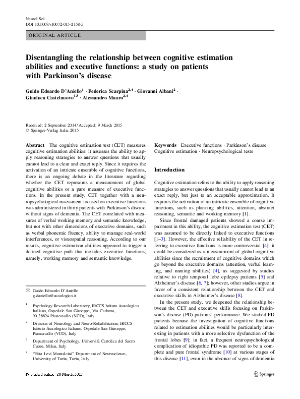 (PDF) Disentangling the relationship between cognitive estimation ...
