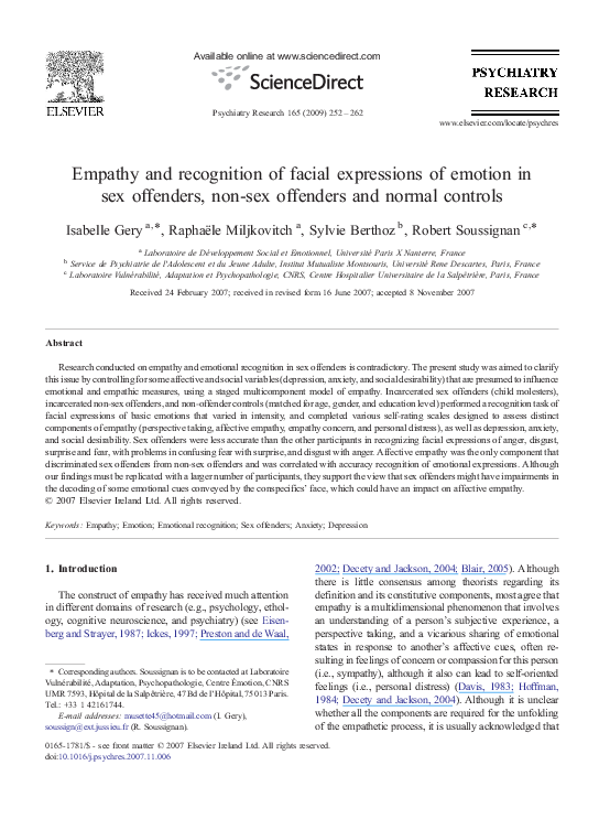 Pdf Empathy And Recognition Of Facial Expressions Of Emotion In Sex