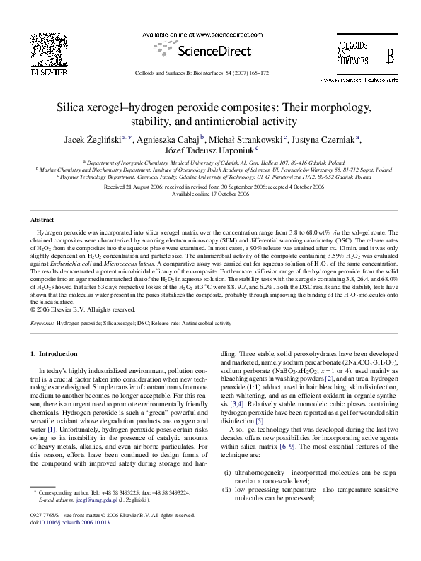 (PDF) Silica xerogel–hydrogen peroxide composites: Their morphology ...