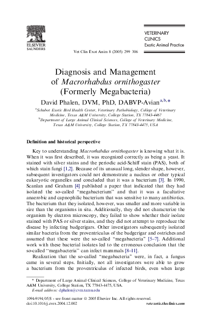 (PDF) Diagnosis and Management of Macrorhabdus ornithogaster (Formerly ...