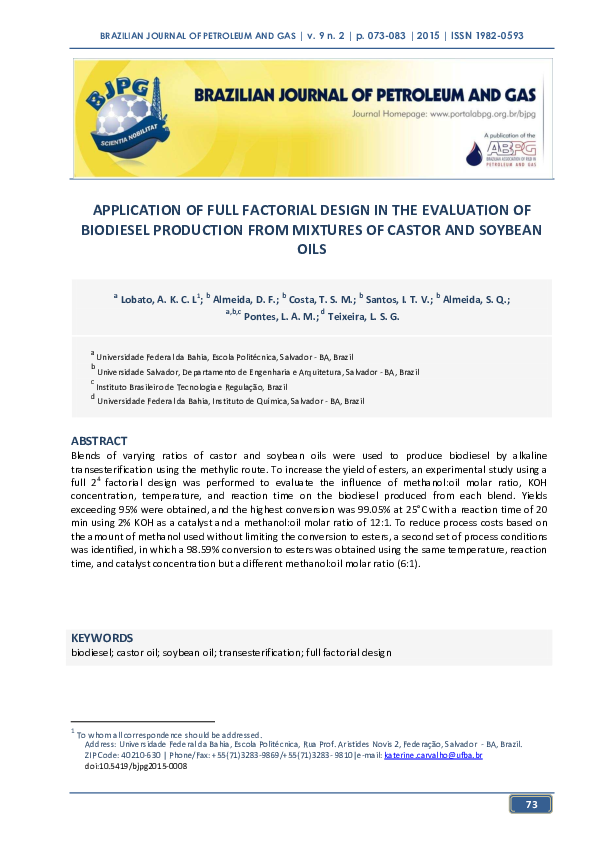 (PDF) Optimizing Biodiesel Production from Castor and Soybean Oils