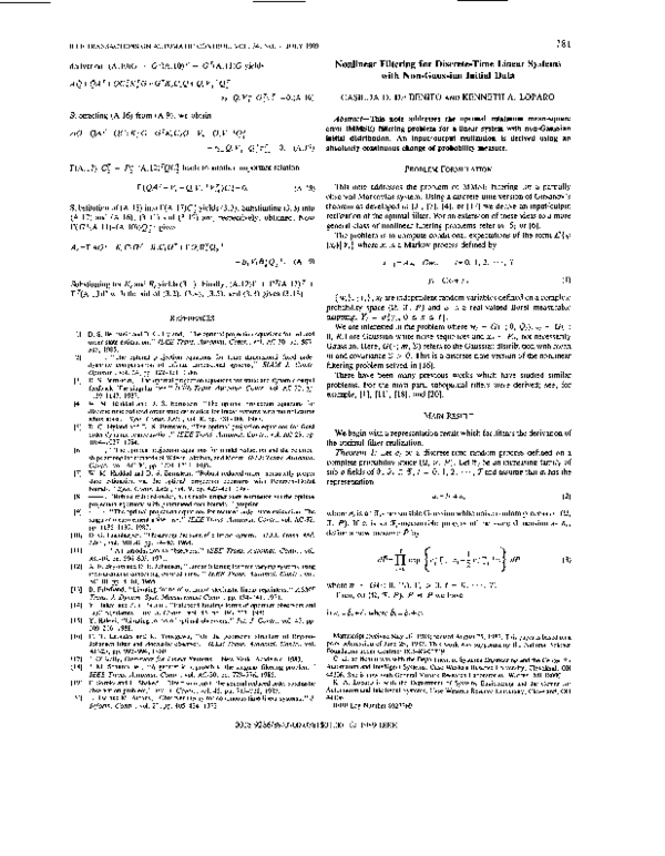 Pdf Nonlinear Filtering For Discrete Time Linear Systems With Non Gaussian Initial Data 5115