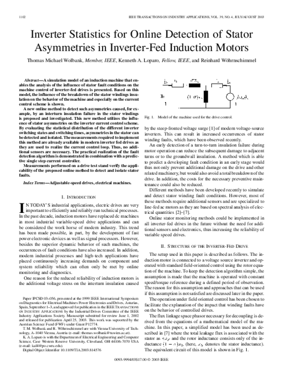Pdf Inverter Statistics For Online Detection Of Stator Asymmetries In