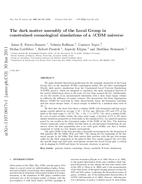 (PDF) The dark matter assembly of the Local Group in constrained cosmological simulations of a Λ ...