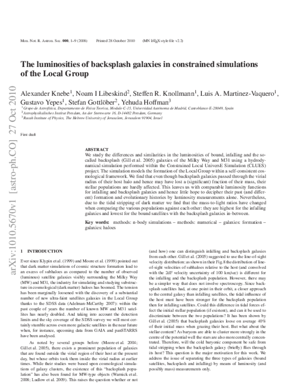 (PDF) The luminosities of backsplash galaxies in constrained simulations of the Local Group
