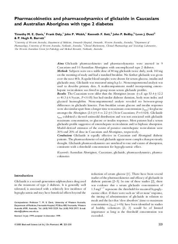 (PDF) Pharmacokinetics and pharmacodynamics of gliclazide in Caucasians and Australian ...