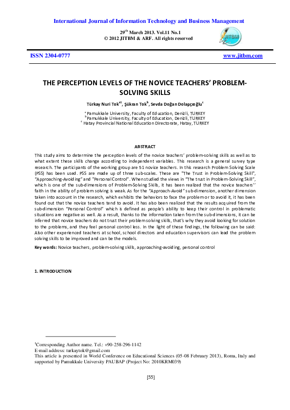 (PDF) The Perception Levels of the Novice Teachers’ Problem- solving Skills
