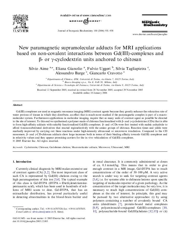 (PDF) New paramagnetic supramolecular adducts for MRI applications ...