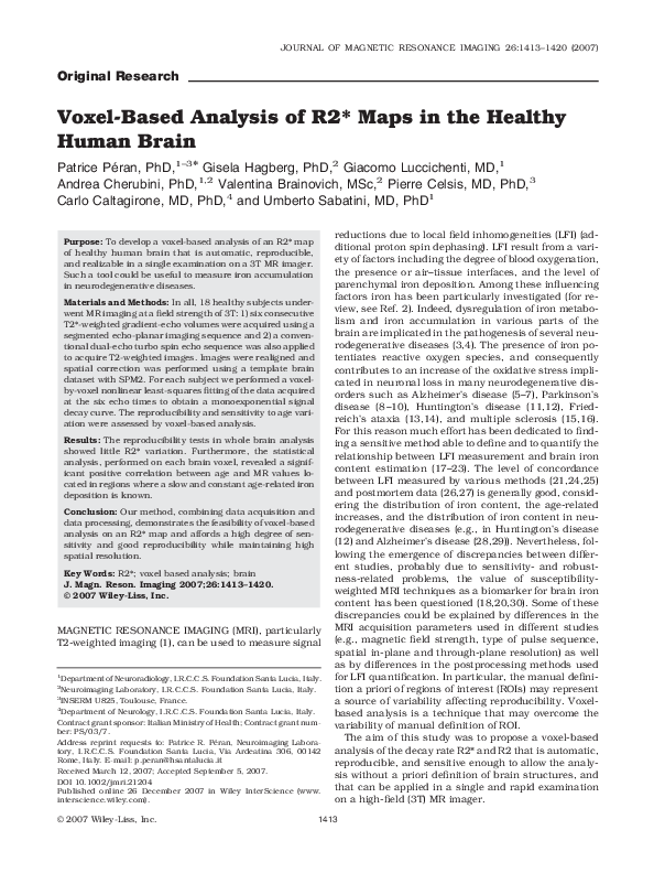 (PDF) Voxel based analysis of R2* maps in the healthy human brain