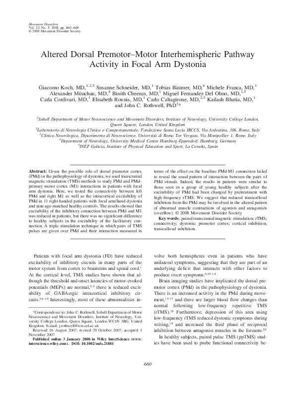 (PDF) Altered Dorsal Premotor-Motor Interhemispheric Pathway Activity ...