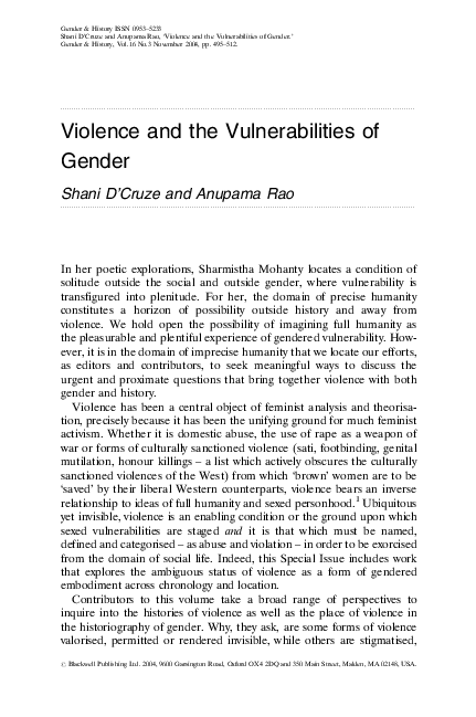 (PDF) Violence and the Vulnerabilities of Gender
