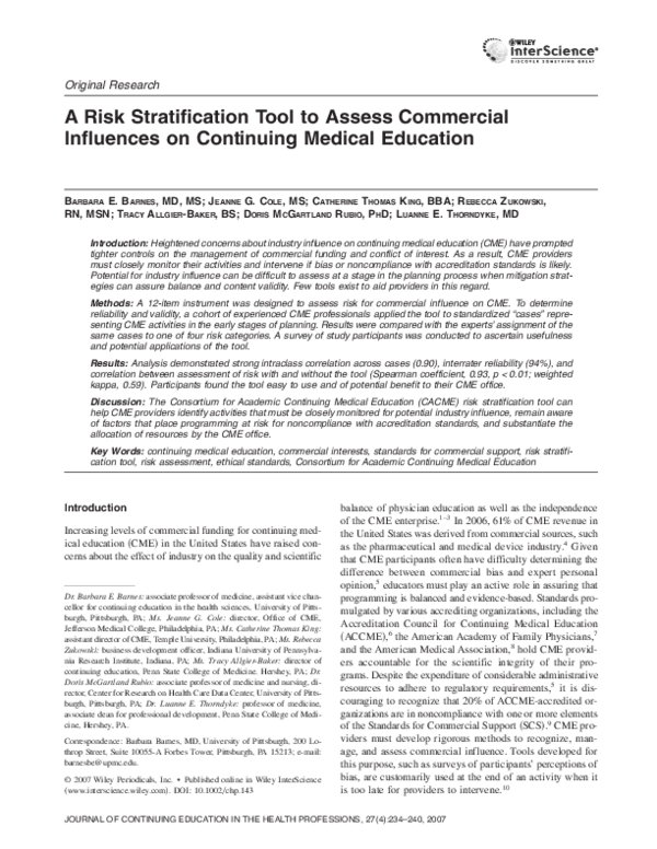 (PDF) A risk stratification tool to assess commercial influences on ...