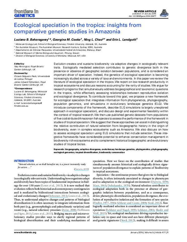 (PDF) Ecological speciation in the tropics: insights from comparative ...
