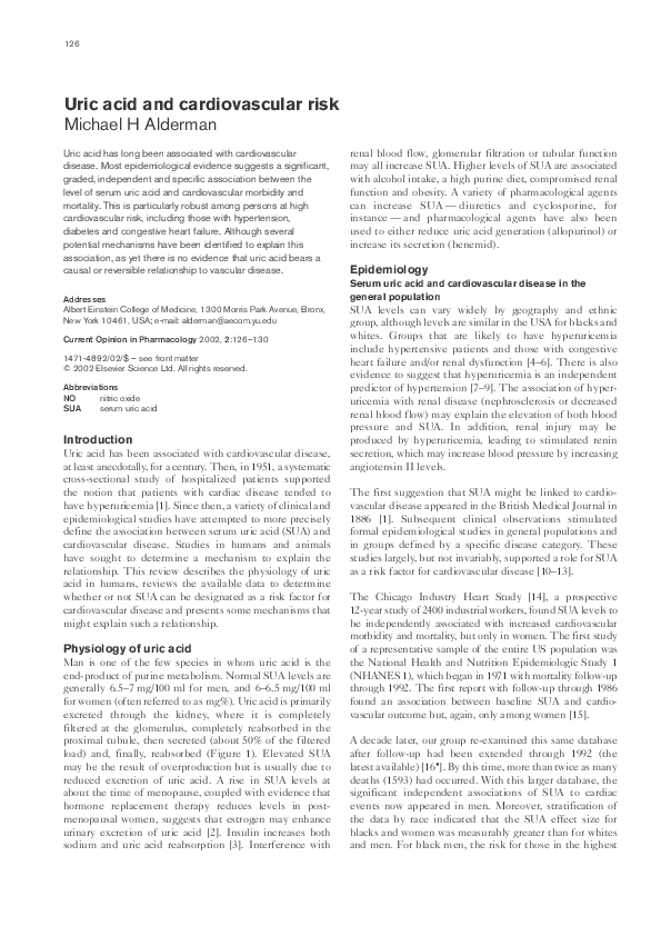 (PDF) Uric Acid and Cardiovascular Risk