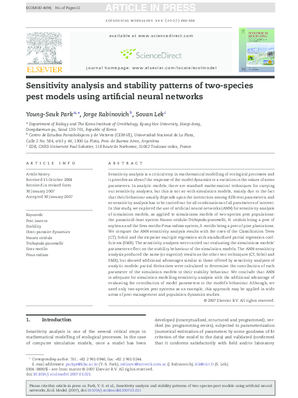 (PDF) Sensitivity analysis and stability patterns of two-species pest models using artificial ...