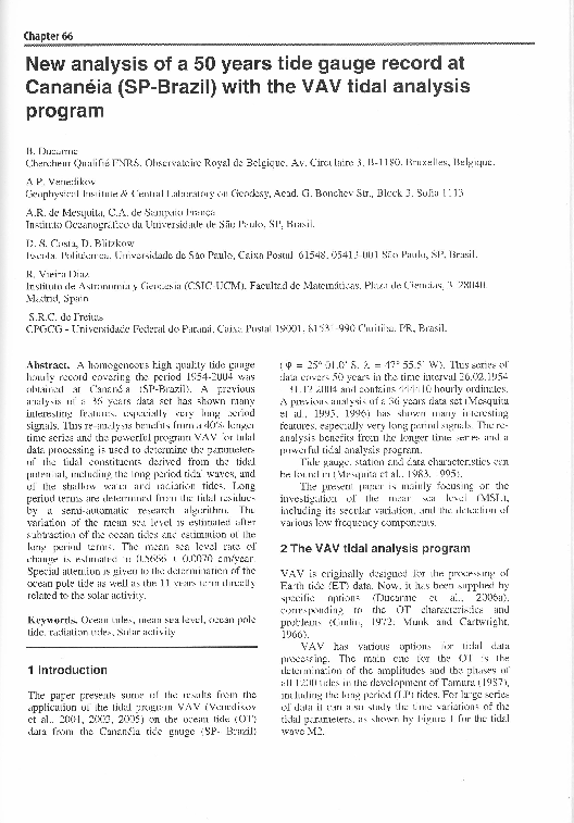(PDF) New analysis of a 50 years tide gauge record at Cananéia (SP-Brazil) with the VAV tidal ...