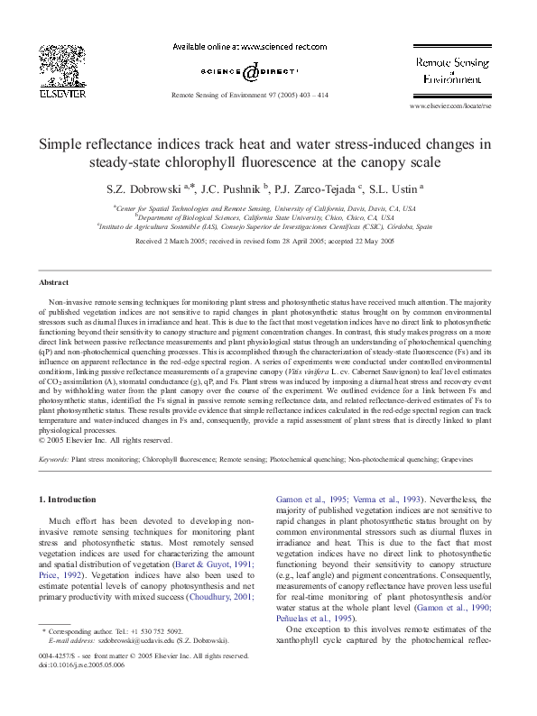(PDF) Simple reflectance indices track heat and water stress-induced ...